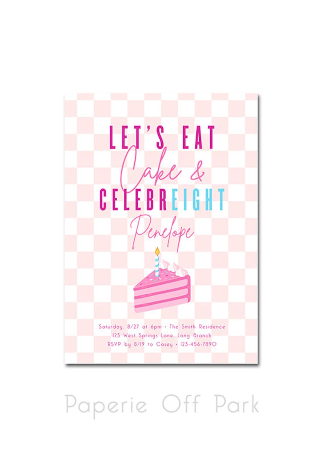 Checkerboard Birthday Party 5x7 Invitation - Let's Eat Cake and ...