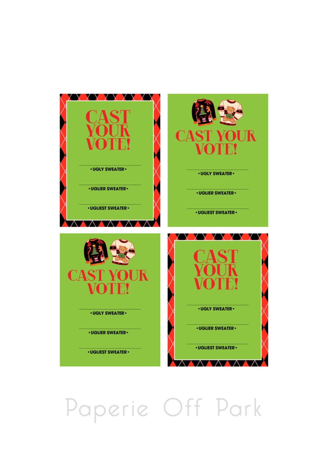 Printable Cast Your Vote Cards 2 Designs Ugly Christmas - Etsy