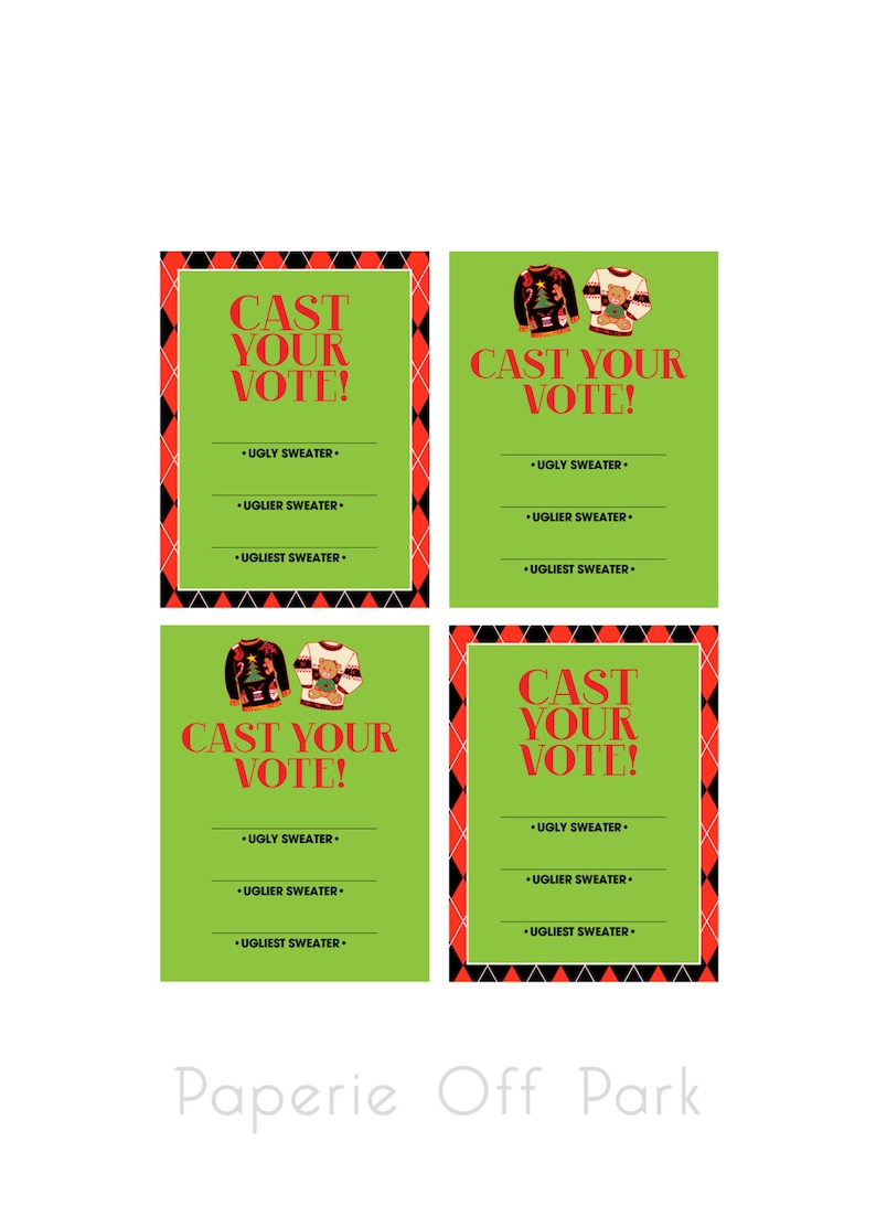 Printable Cast Your Vote Cards 2 Designs Ugly Christmas - Etsy