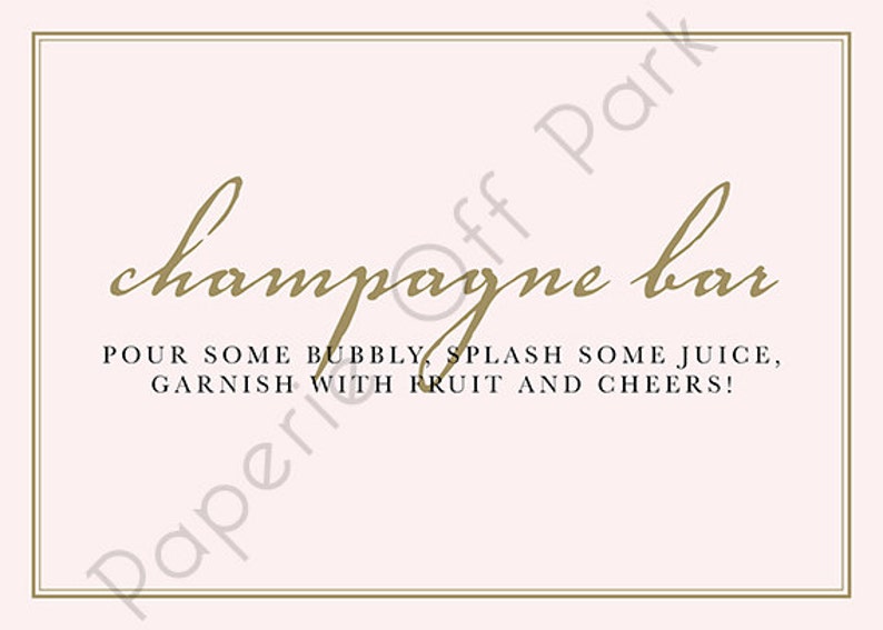 INSTANT DOWNLOAD Printable Champagne Bar Sign 5x7 Pink & | Etsy