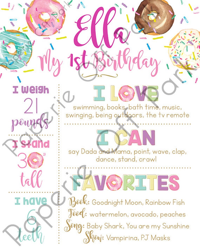 1st Birthday Stats Chart First Year Milestone Sign 16x20 | Etsy