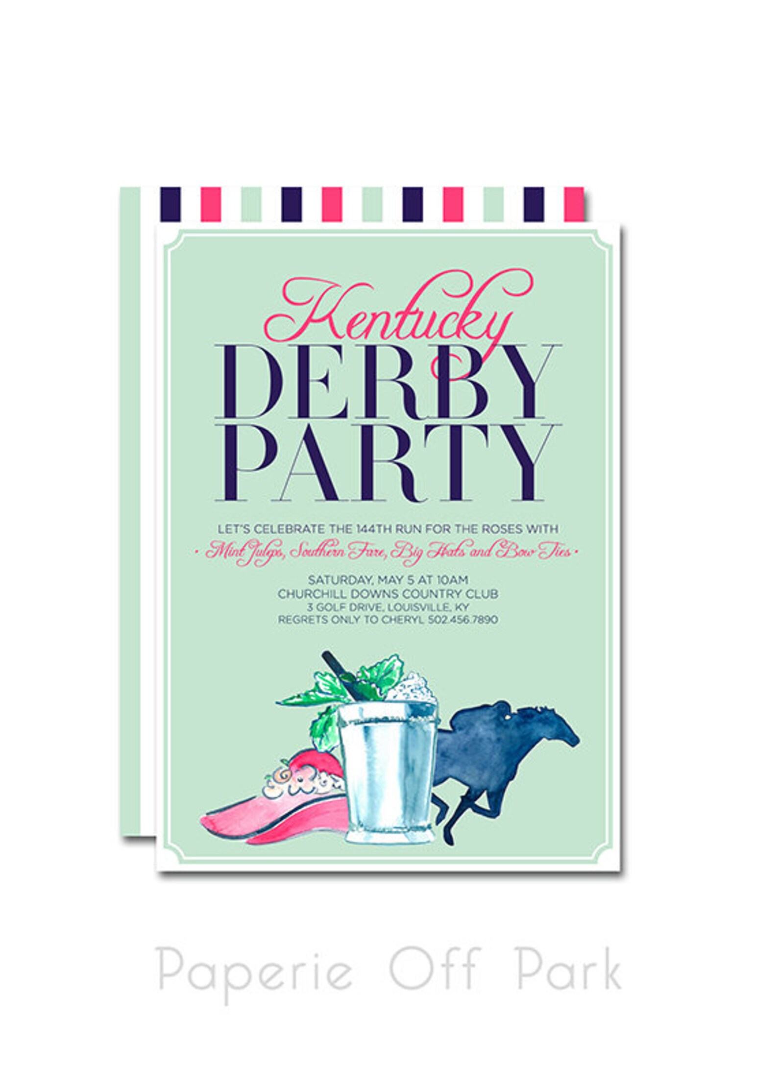 Kentucky Derby Party 5x7 Invitation With Mint Julep Big Hat - Etsy