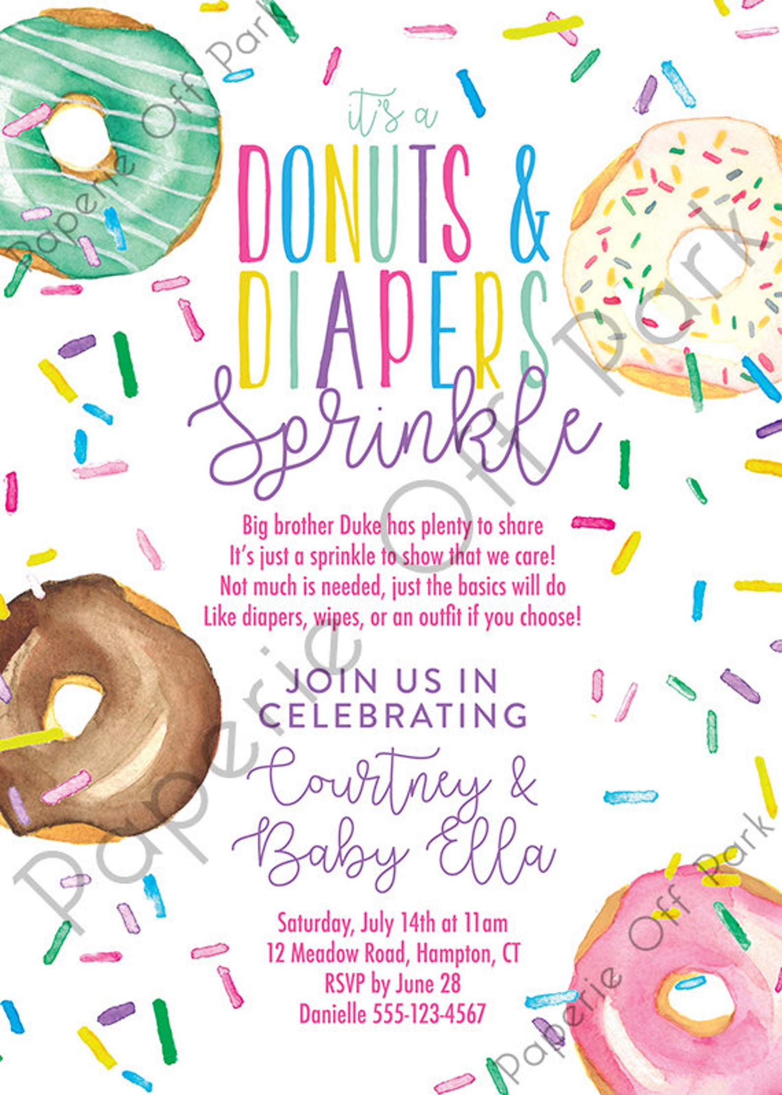 Baby Sprinkle Shower 5x7 Invitation - Donuts & Diapers - Printable and ...
