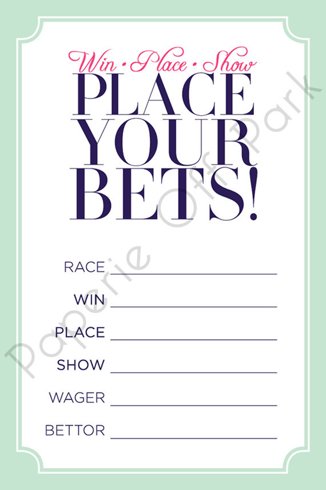 Printable Kentucky Derby Place Your Bets Cards 2.5x3.75 - Etsy
