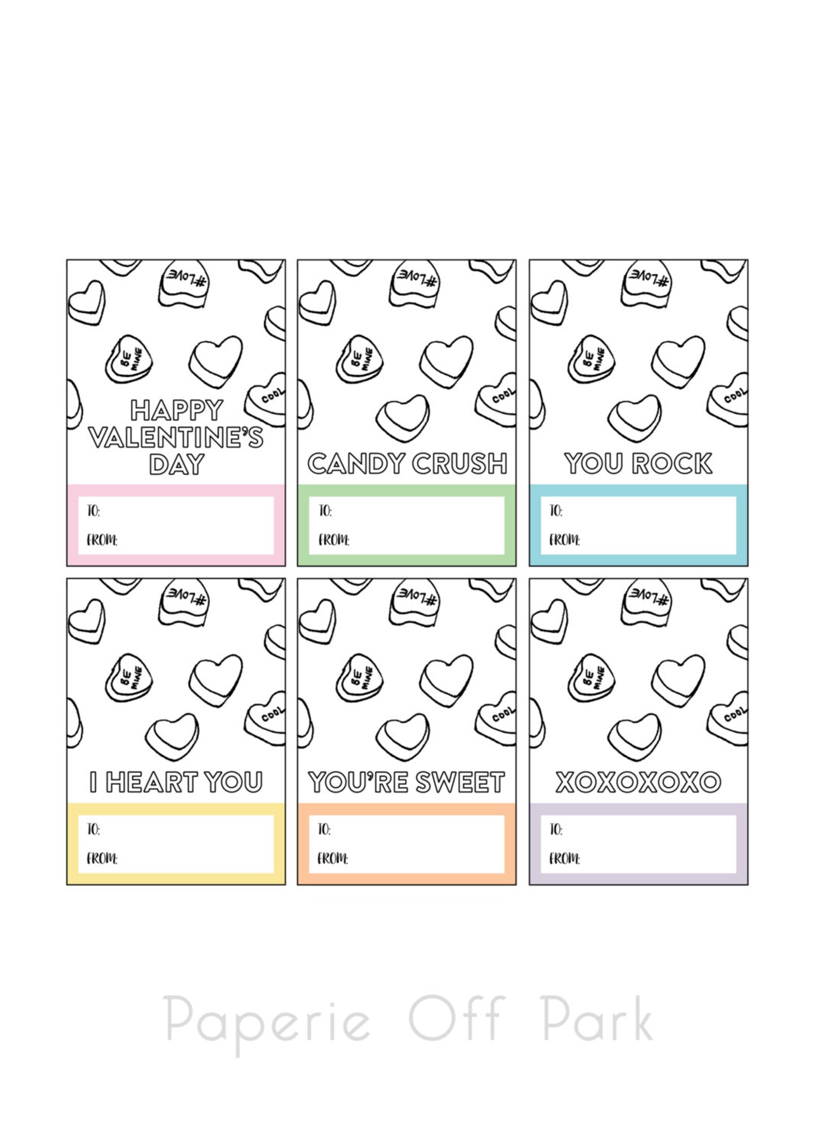 Printable Valentine's Day Coloring Cards 6 Designs - Etsy