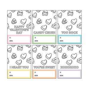 Printable Valentine's Day Coloring Cards (6 Designs) - 2.5x3.5 - Hand ...