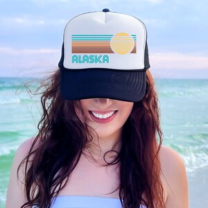 Alaska Trucker Hat. Alaskan Baseball Cap. Modern Sun Stripes. Retro ...