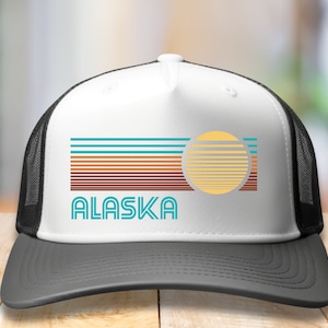 Alaska Trucker Hat. Alaskan Baseball Cap. Modern Sun Stripes. Retro ...