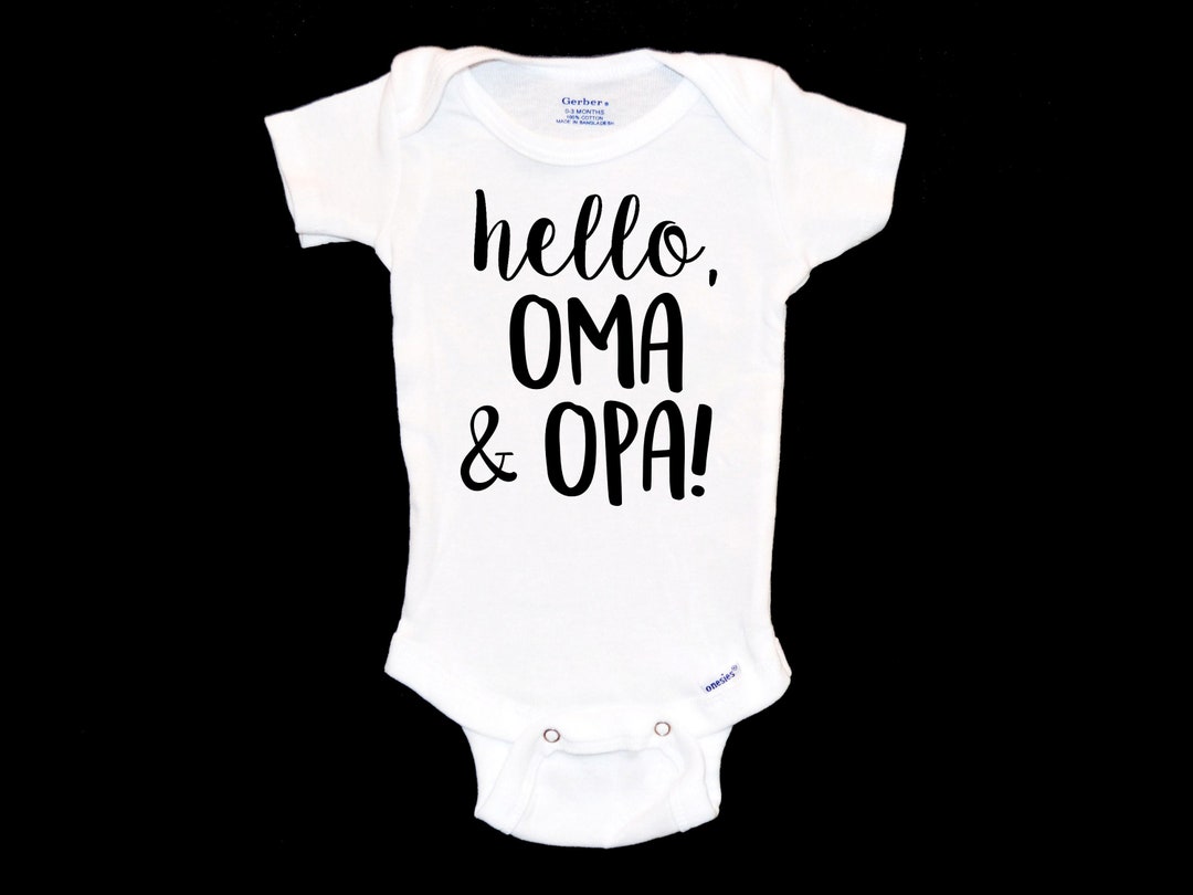 Surprise Oma and Opa Pregnancy Announcement. Hello Oma & Opa. Customized Onesie®. Personalized ...