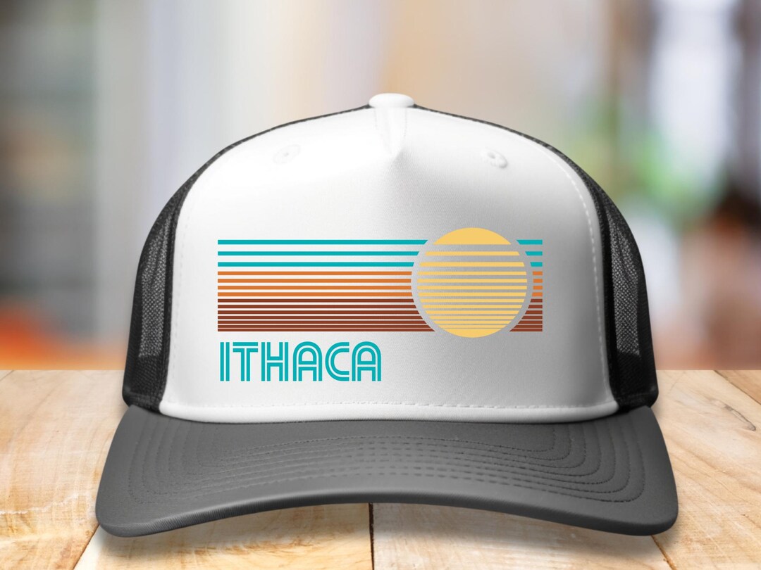 Ithaca Modern Hat. Retro Baseball Cap. Modern Sun Stripes Hats. Travel Vacation. Vintage Trucker ...