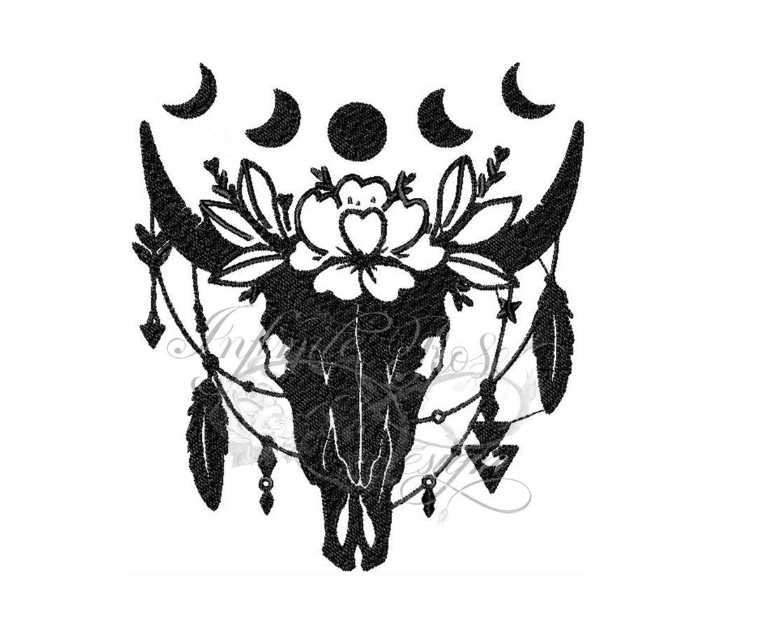 Boho Cow Moon Phase Machine Embroidery File - Etsy
