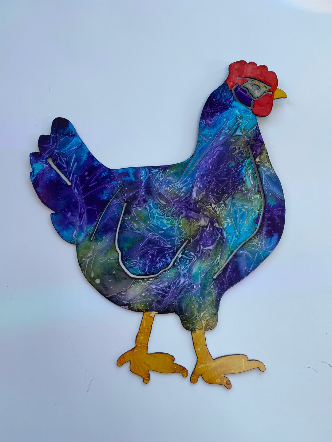 Hand Painted Metal Hen - Etsy