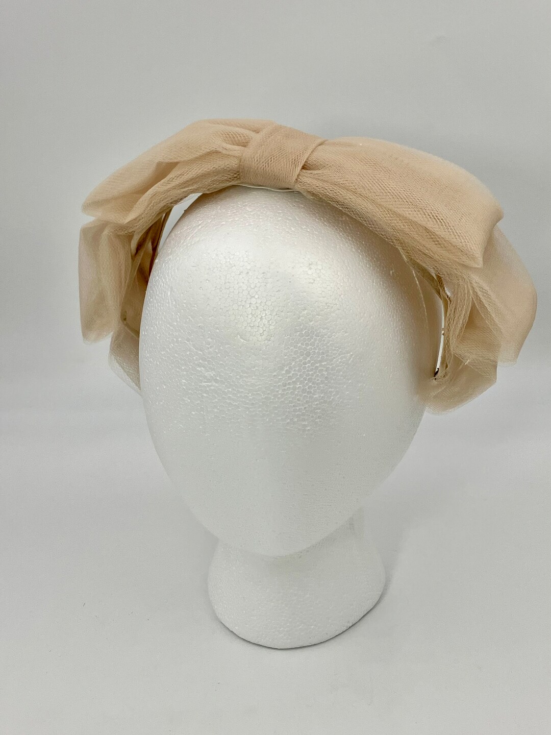1960s Vintage, Headband Style Hat - Taupe Netting and Velour Covered ...