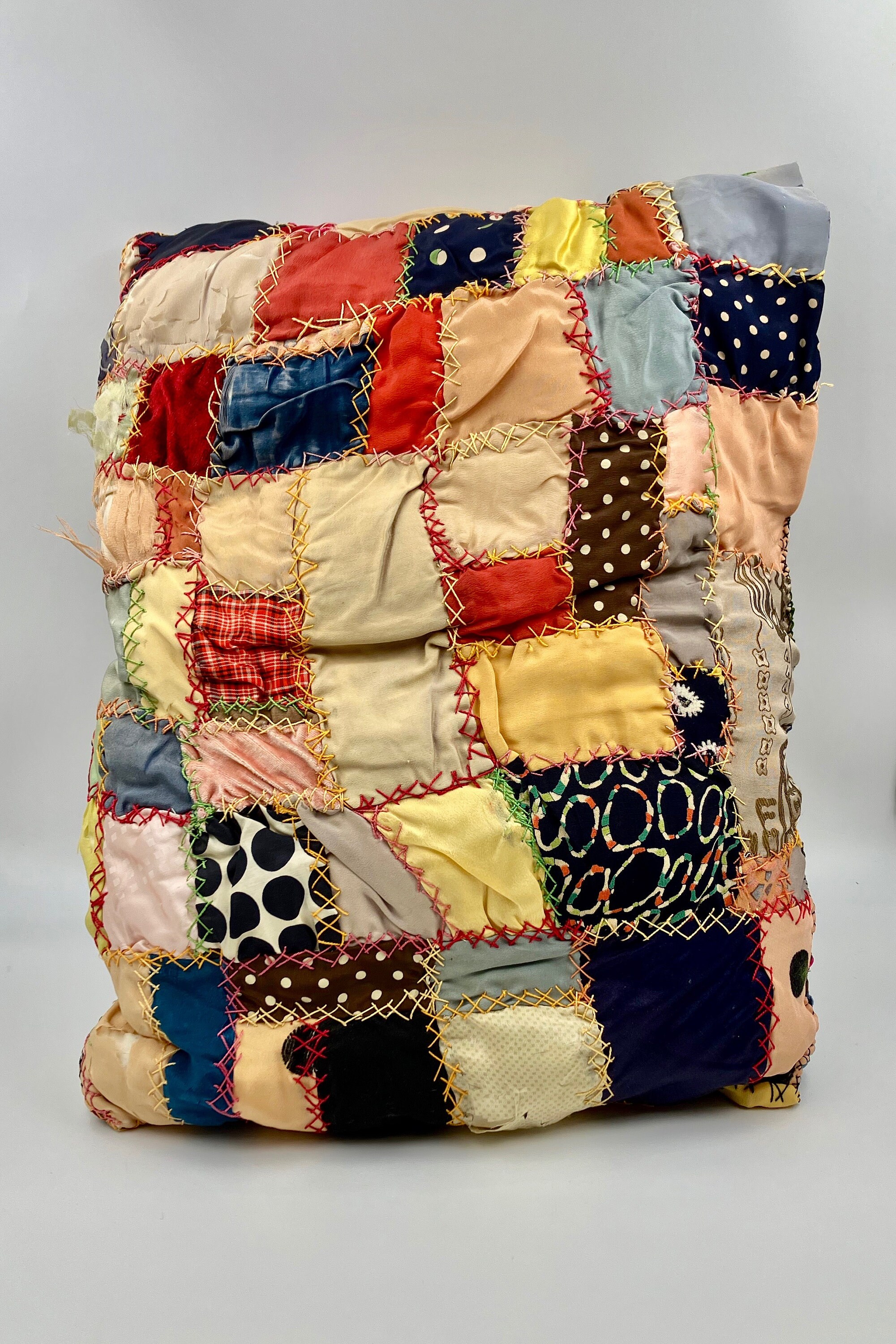 Circa 1940s Hand Stitched Crazy Quilt Pillow Made With - Etsy