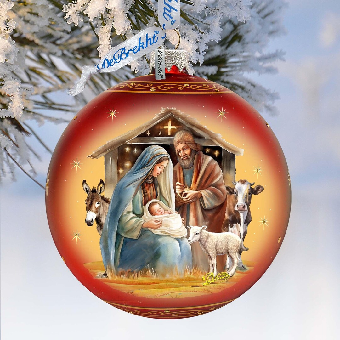 Born Under a Bright Star Nativity Ornament 5-inch Ball Mercury Glass ...