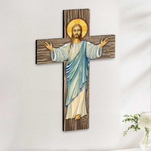 Wooden Wall Cross Decor - Jesus Cross Art by G Debrekht - Nativity ...