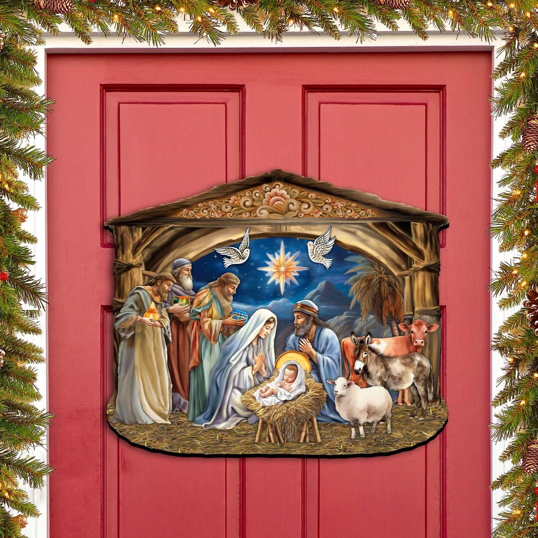 The Nativity Birth of Jesus Door Hanger and Wall Art - Handcrafted ...