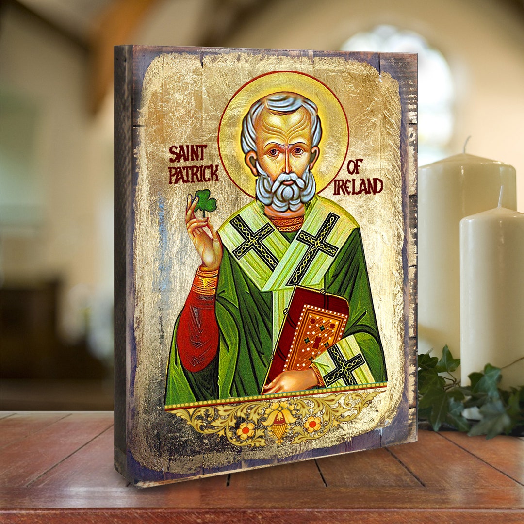 Saint Patrick Icon - Religious Wall Art - Religious Family - Reclaimed ...