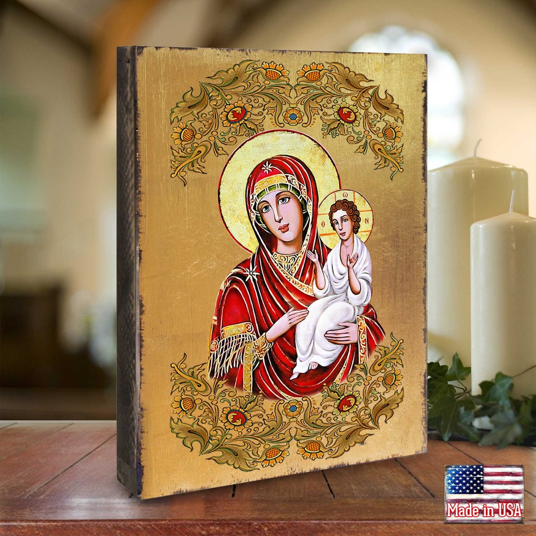 Virgin Mary Icon - Reclaimed Wood Wall Decor - Holy Lady of Vladimir ...