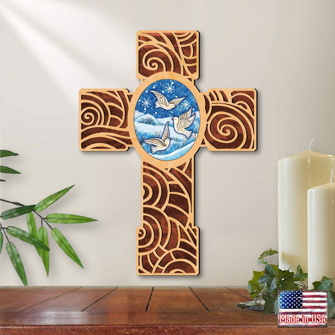 Holy Peace Doves Wall Cross Inspirational Handcrafted Wooden Filigree ...