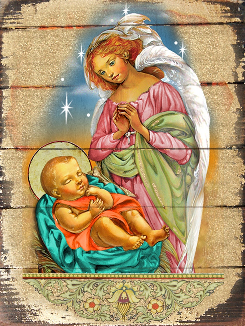 Guardian Angel With Child Icon - Christian Art - Baptism Gift ...