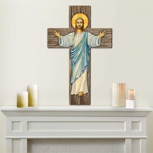 Wooden Wall Cross Decor - Jesus Cross Art by G Debrekht - Nativity ...