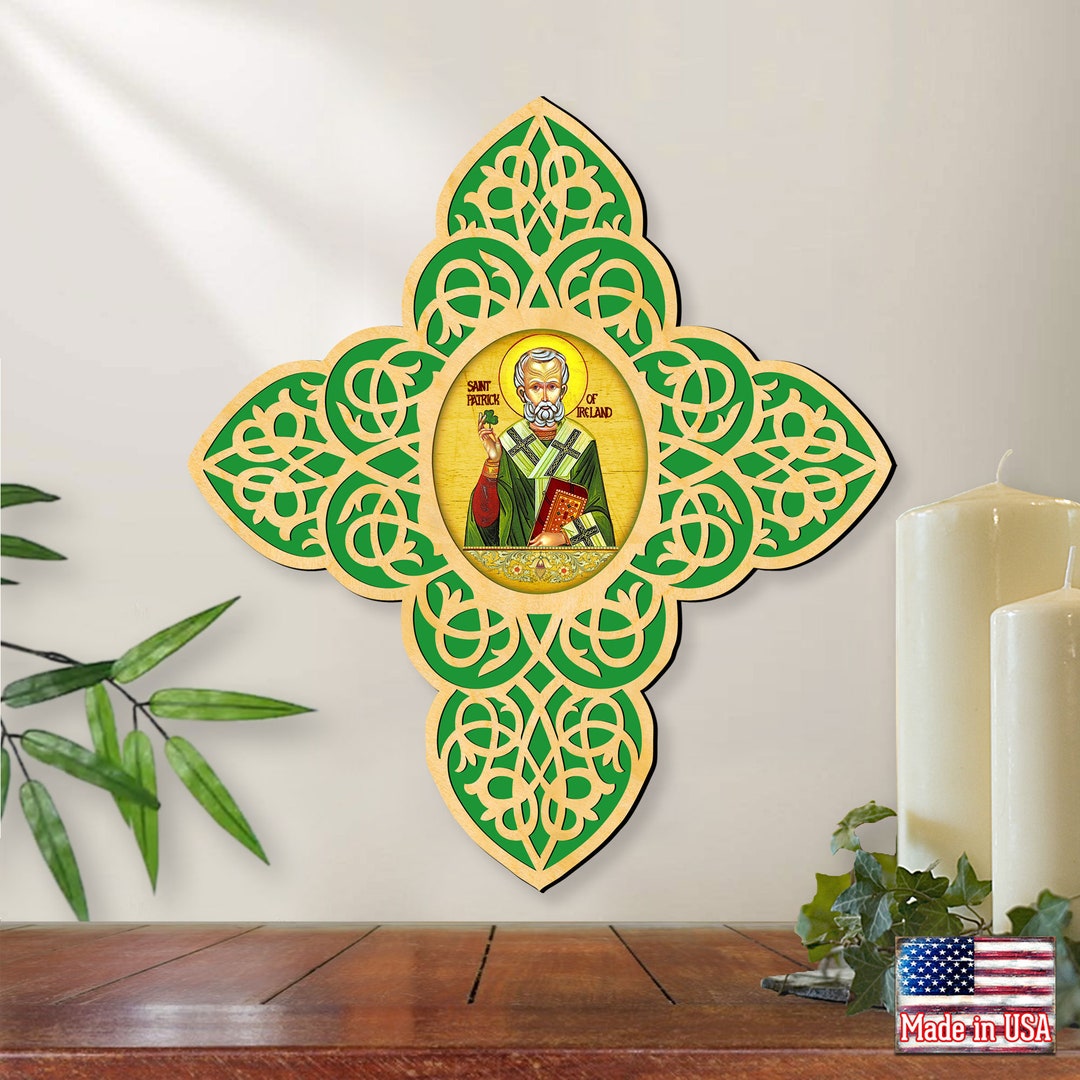 Saint Patrick Icon Irish Wall Cross Saint Patrick Wooden - Etsy