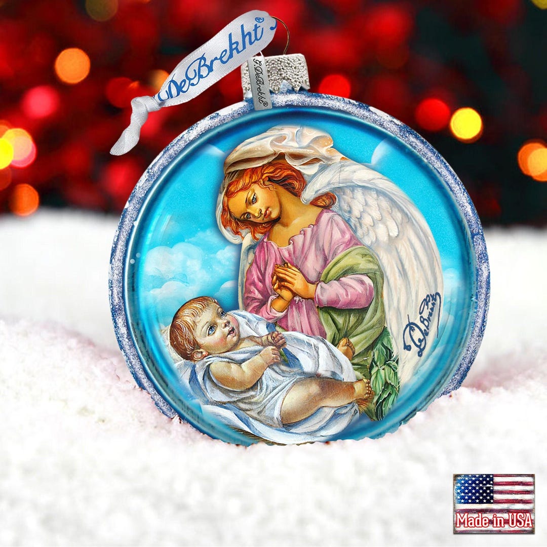Christmas Nativity Ornament - Jesus and Angel Cut Ball Mercury Glass ...