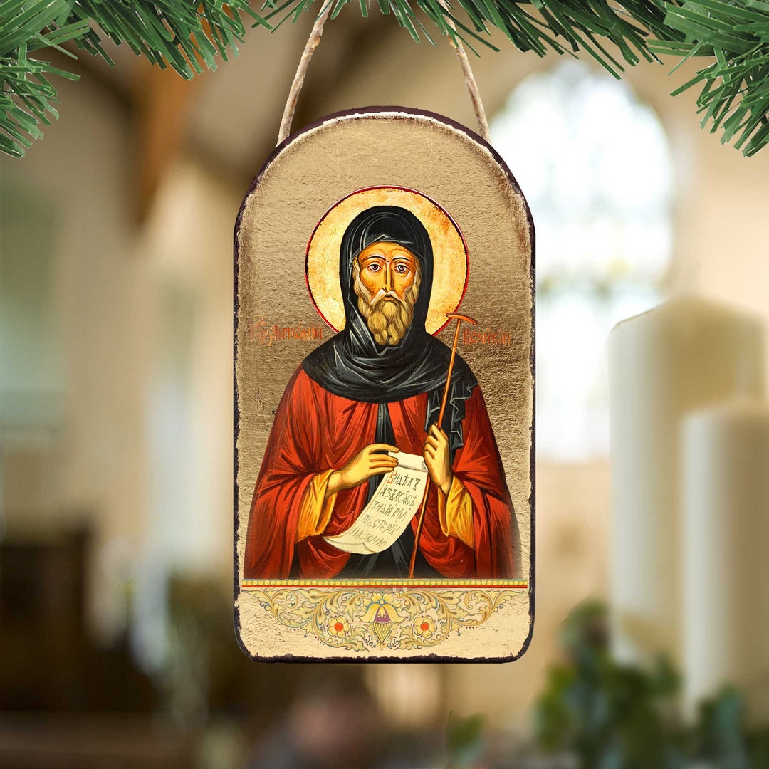 Saint Anthony Icon Ornament - Saint Anthony Wooden Greek Christian ...