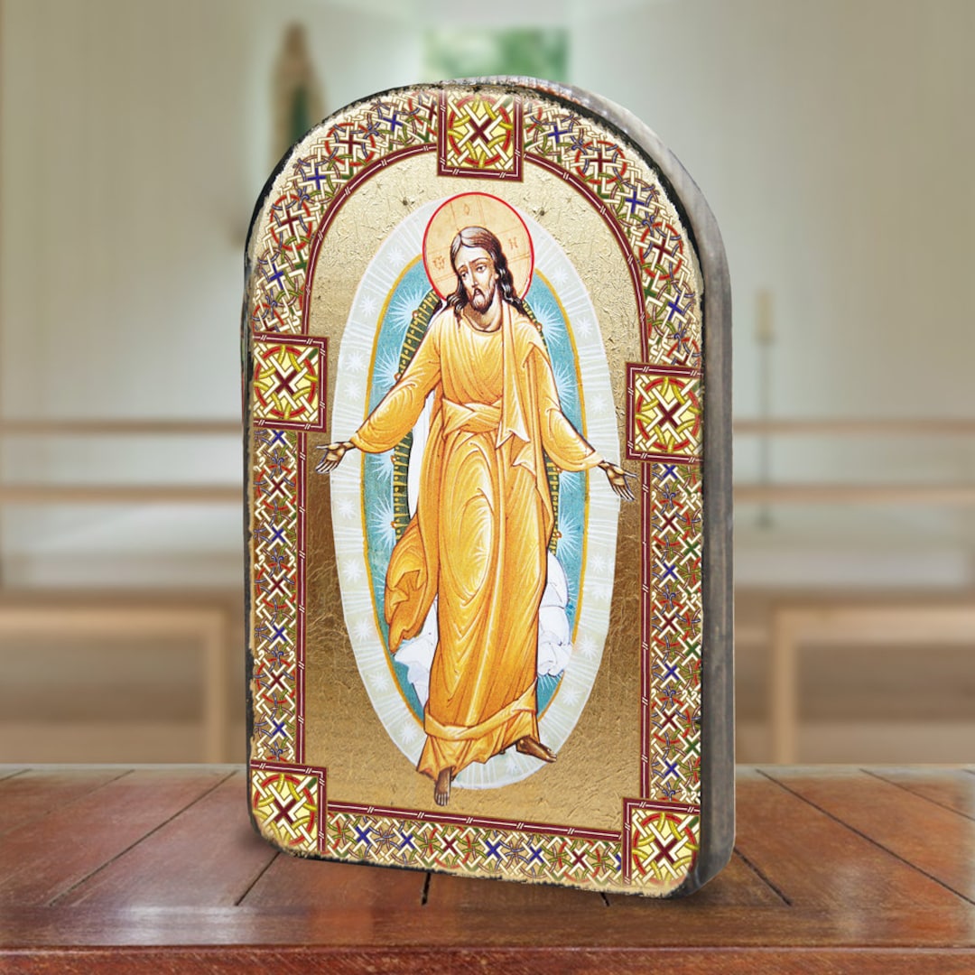 Jesus Art Resurrection Icon Gold-plated Arch-shaped Handcrafted Wooden ...