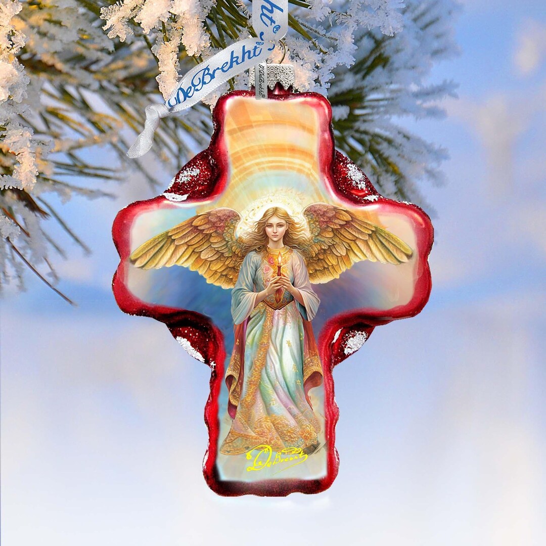 Angel Descending From Heaven Cross Mercury Glass Ornament Art by G ...