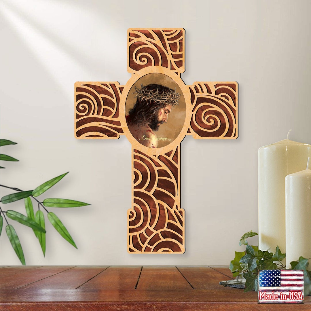 Jesus Icon Wooden Cross: Dona Gelsinger Religious Wall Decor - Etsy