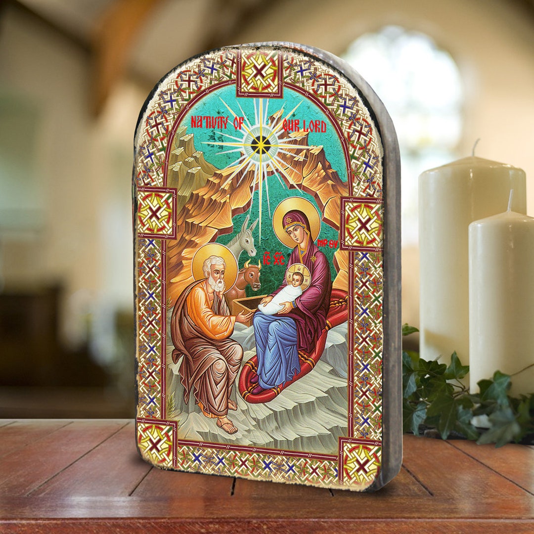 Handcrafted Orthodox Nativity Icon – Gold-plated Distressed Arch ...