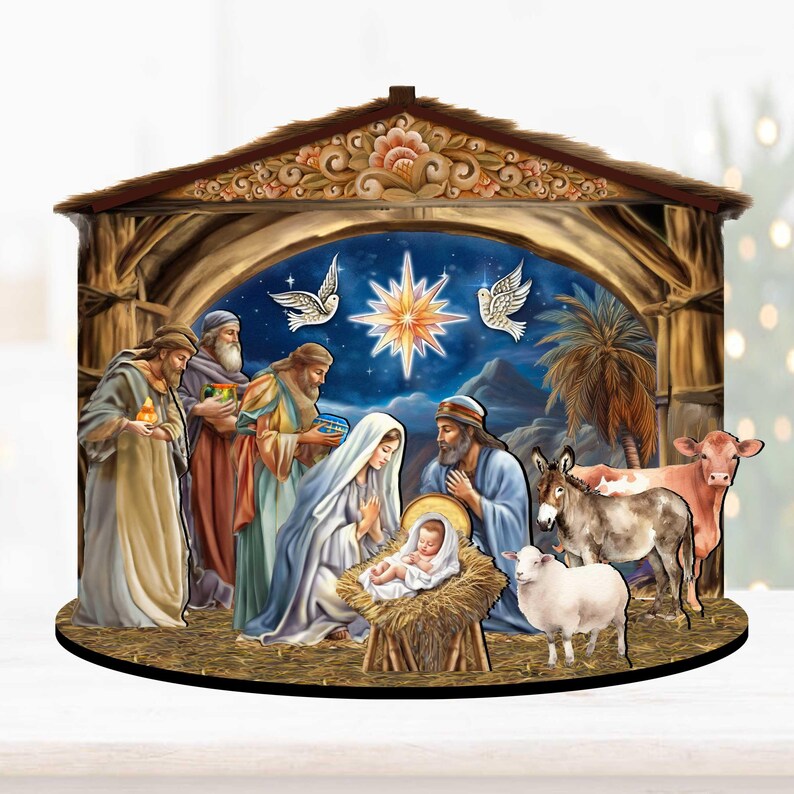 Birth of Jesus Nativity Tabletop Set - Holiday Village Wooden ...