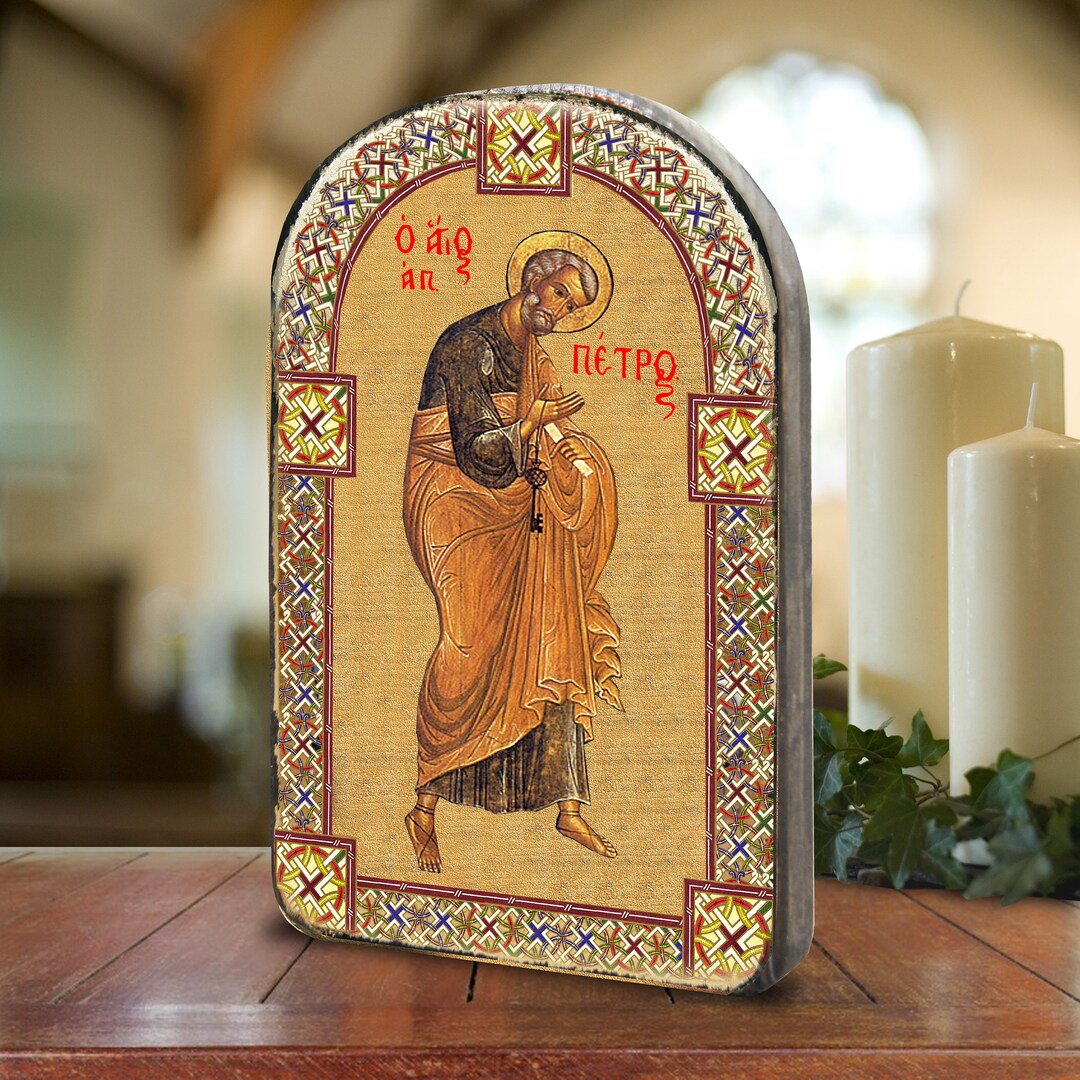 Saint Peter Gold-plated Arch Shape Handcrafted Wooden Icon - Museum ...