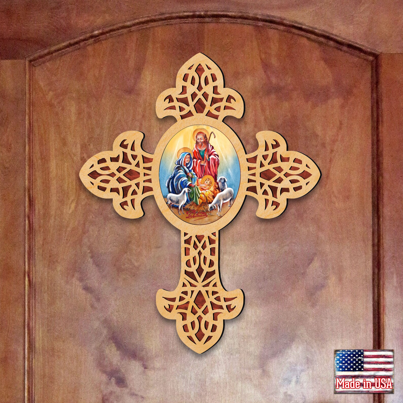 Wall Cross Holy Family Nativity Wooden Pointy Cross 88350 | Etsy