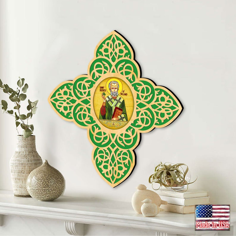 Saint Patrick Icon Irish Wall Cross Saint Patrick Wooden - Etsy