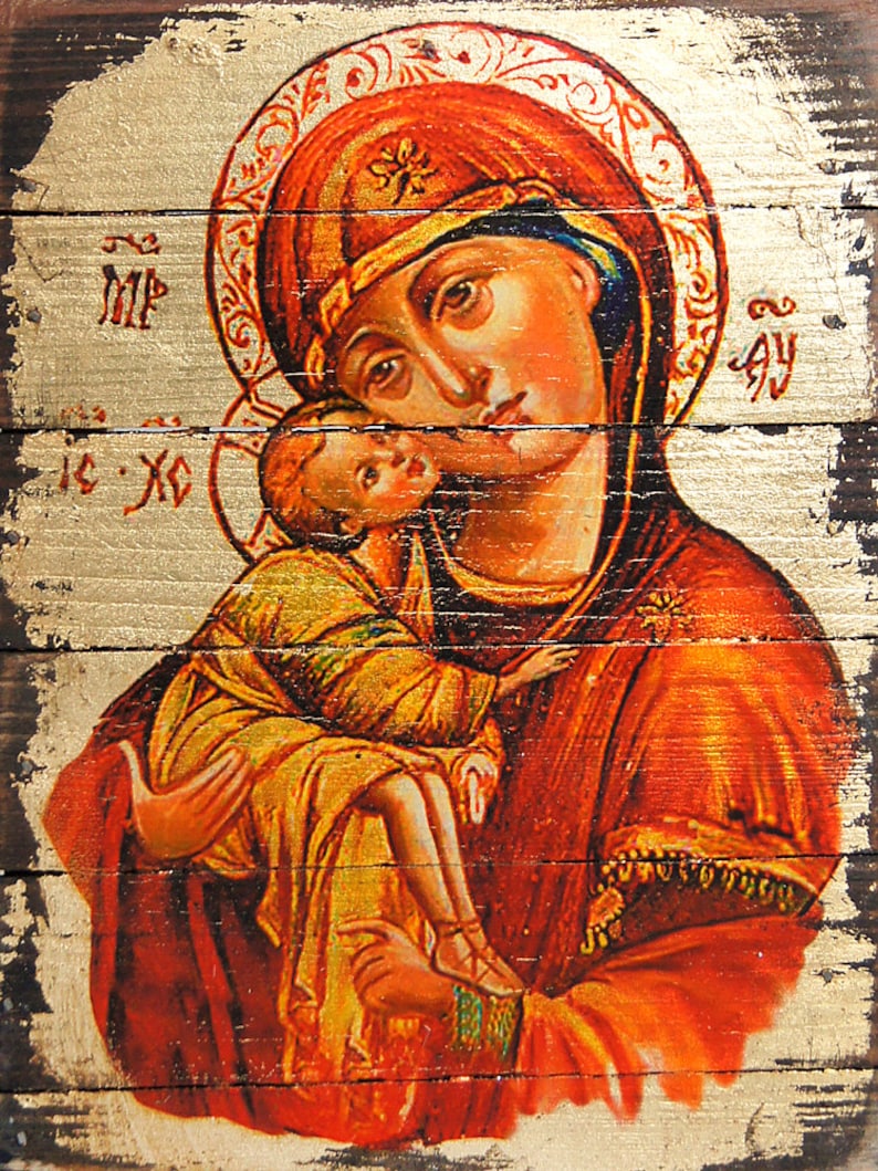 Virgin Mary Icon Reclaimed Wood Icon Art Holy Lady of | Etsy