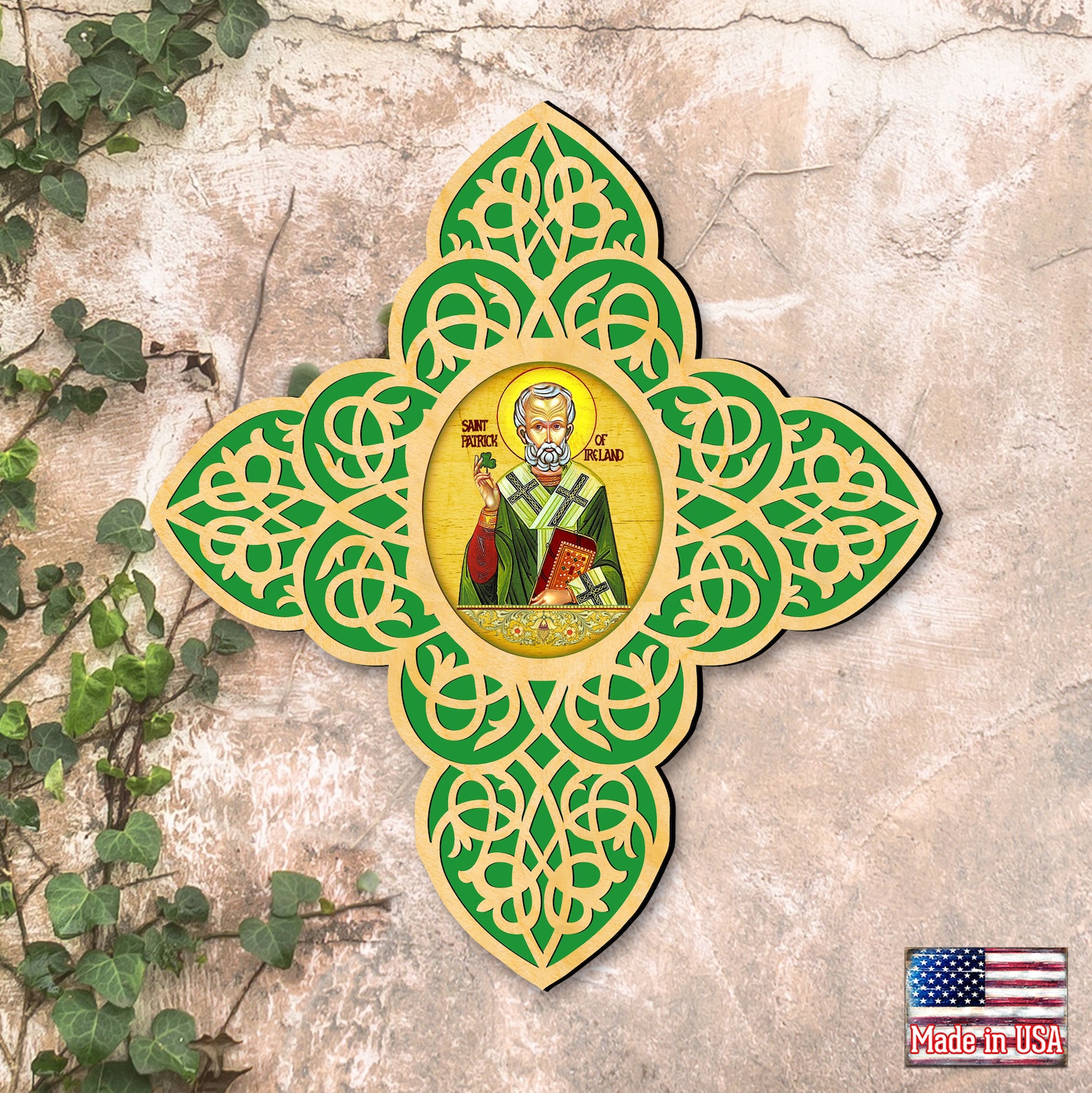 Saint Patrick Icon Irish Wall Cross Saint Patrick Wooden - Etsy