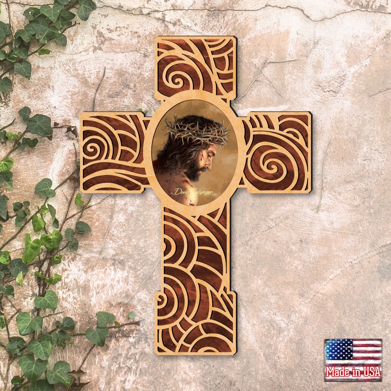 Jesus Icon Wooden Cross: Dona Gelsinger Religious Wall Decor - Etsy