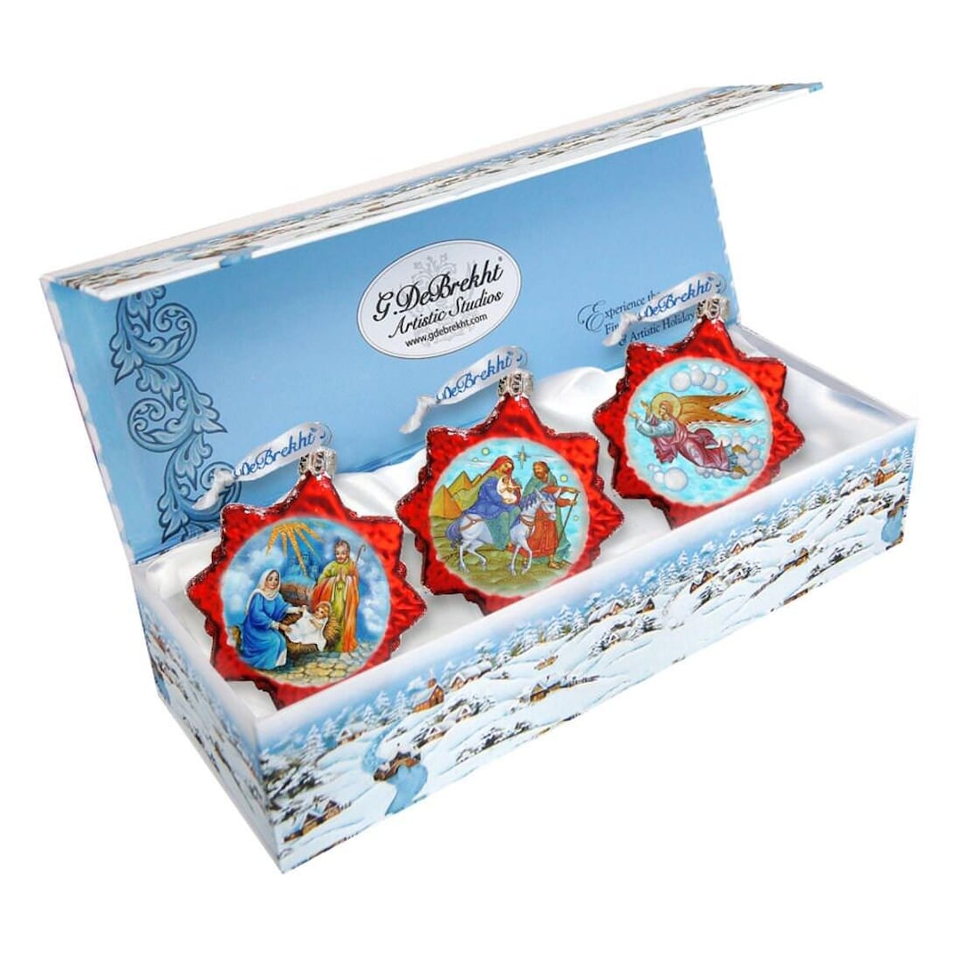 Story of Nativity Mercury Glass Ornament Set of 3 Art by G Debrekht ...