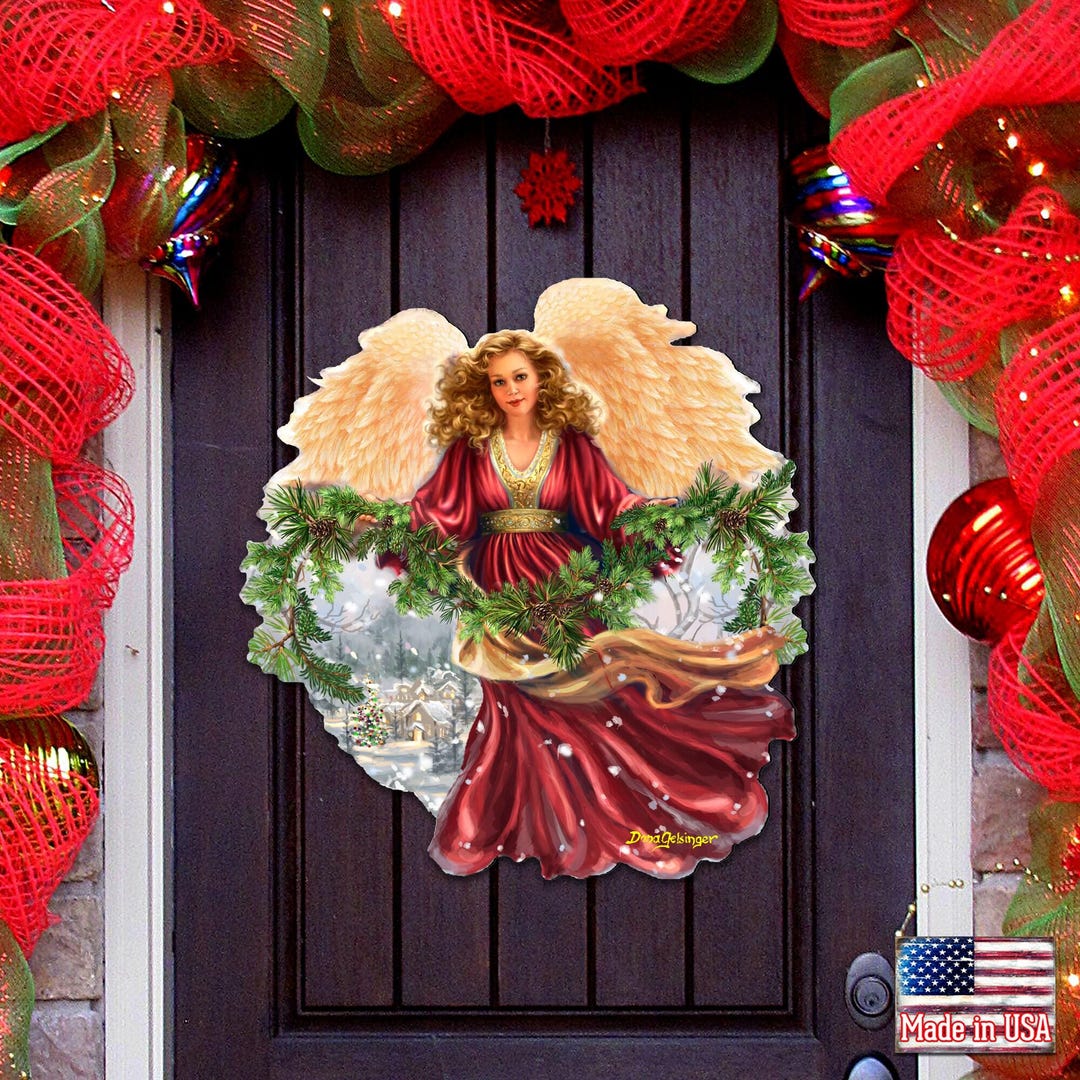 Wooden Snowfall Angel Door Hanger - Inspirational Religious Christmas ...