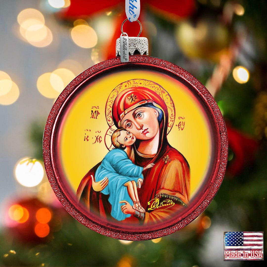 Nativity Christmas Mary and Jesus Cut Ball Glass Ornament Art by G ...