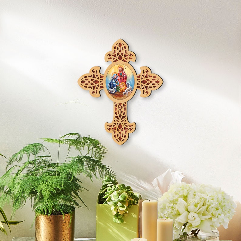 Wall Cross Holy Family Nativity Wooden Pointy Cross 88350 - Etsy