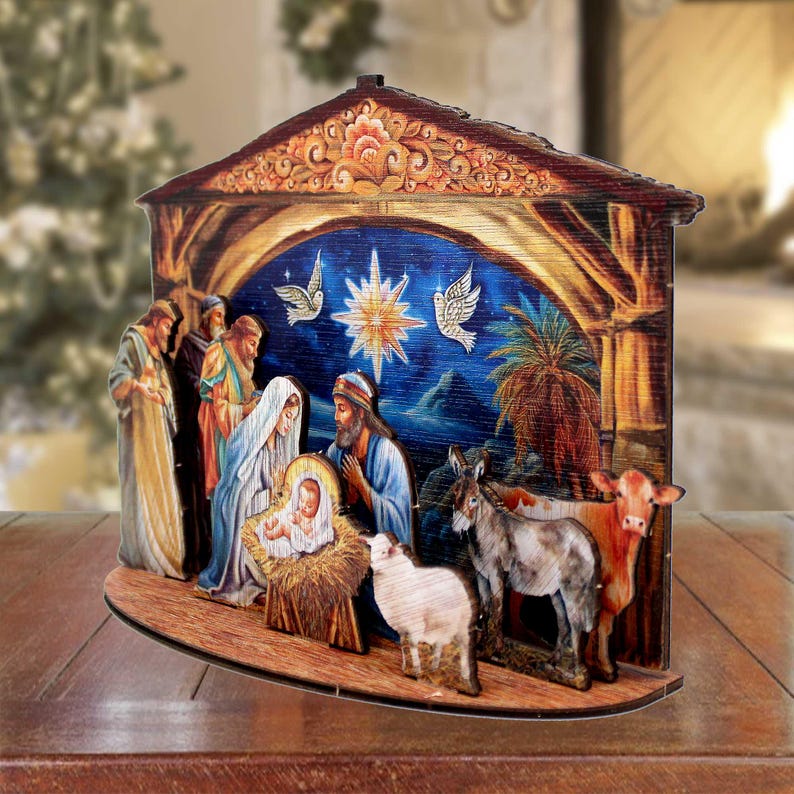 Birth of Jesus Nativity Tabletop Set - Holiday Village Wooden ...