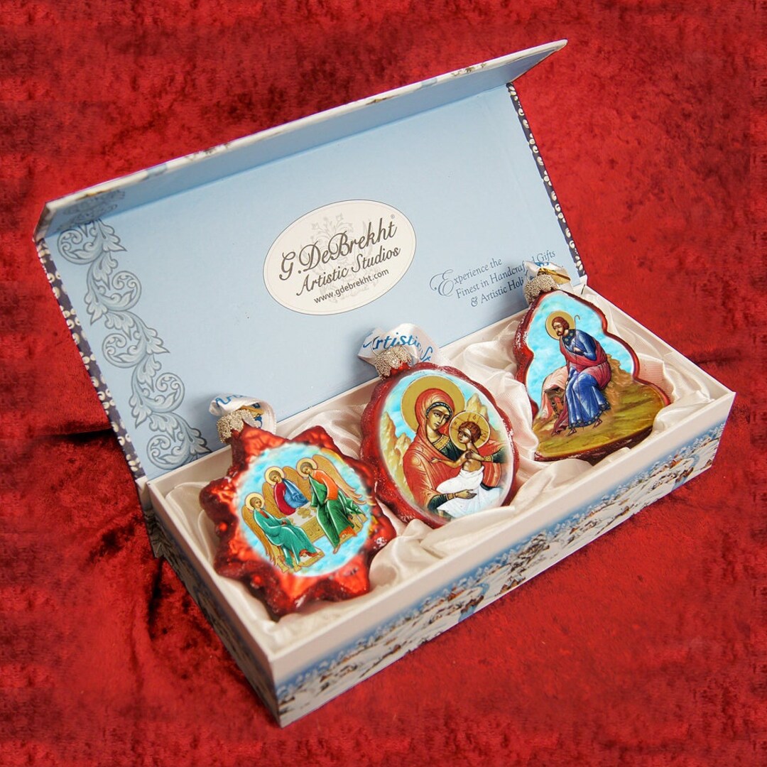 Nativity Ornament Set of Three Mercury Glass Gift Box Sets ...