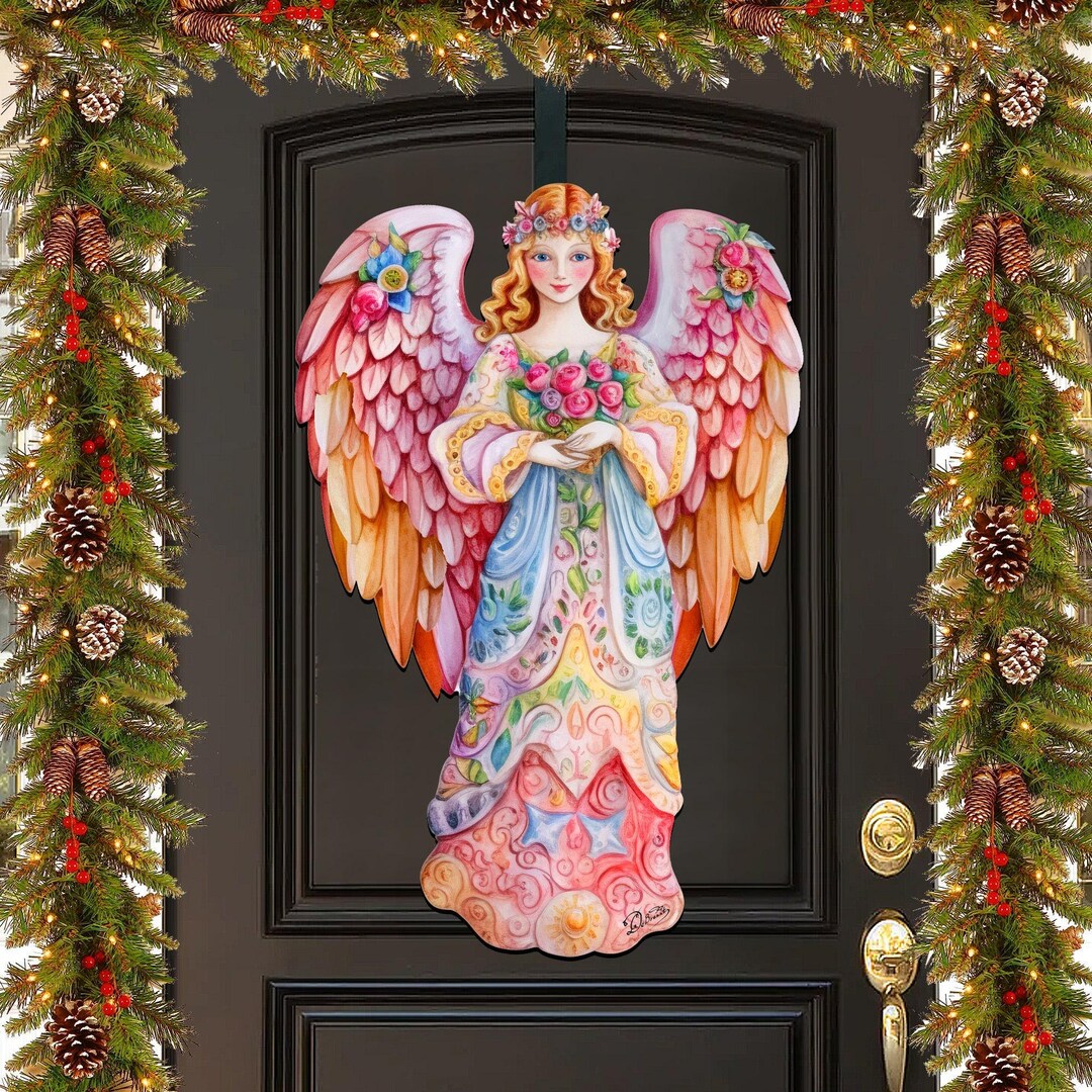 Pink Floral Angel Holiday Door Decor by G. Debrekht Christmas Decor ...