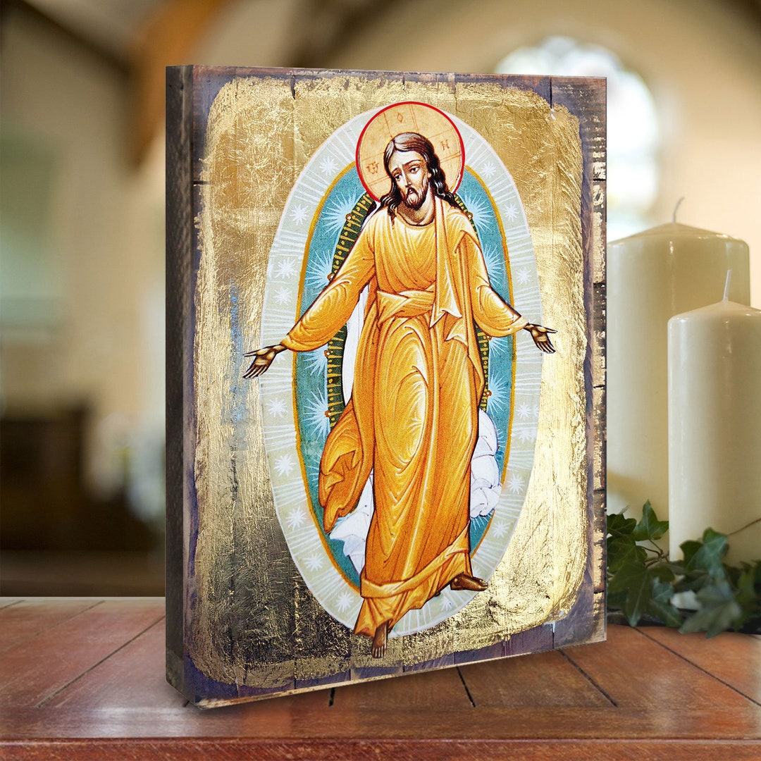 Orthodox Resurrection Icon Gold-plated Wooden Block Handcrafted ...