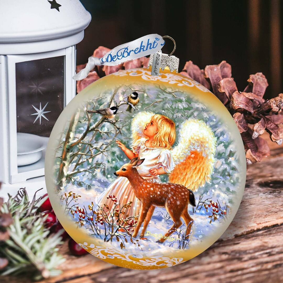 Guardian Angel Fawn Ornament 5-inch Ball Mercury Glass Limited Edition ...