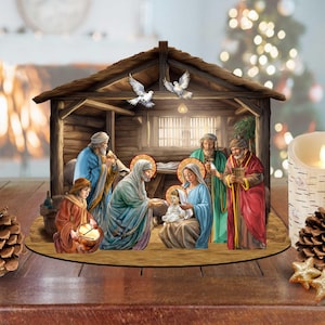 Nativity in the Manger Tabletop Set - Holiday Wood Village ...